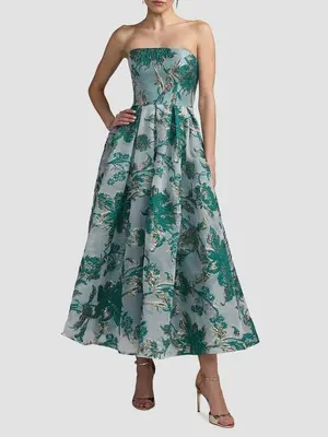 Mac Duggal Strapless Brocade Midi-dress - Teal