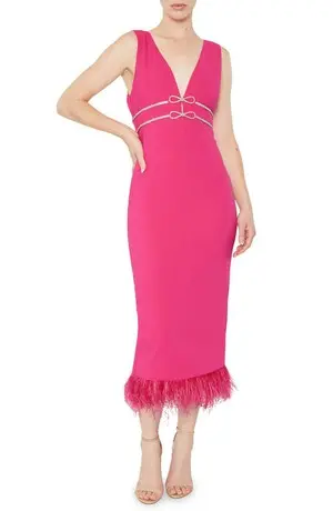 Likely Corianne Feather Trim Midi Dress - Fuschia
