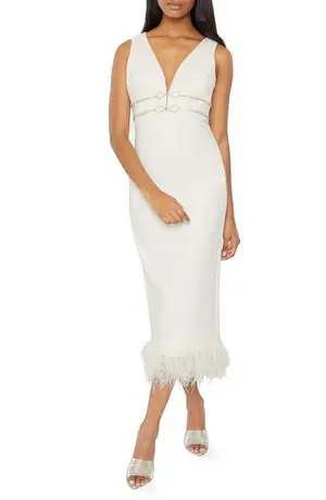 Likely Corianne Feather Trim Midi Dress - White