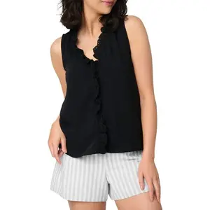 GIBSONLOOK Embroidered Eyelet Trim Button-up Top - Black