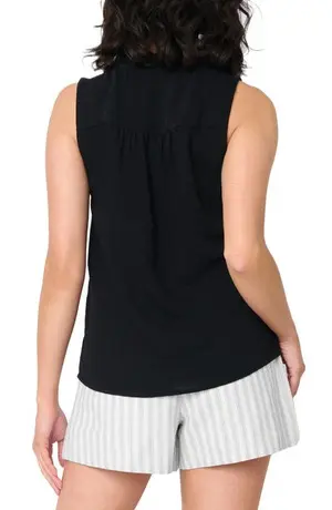 GIBSONLOOK Embroidered Eyelet Trim Button-up Top - Black