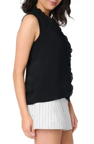 GIBSONLOOK Embroidered Eyelet Trim Button-up Top - Black