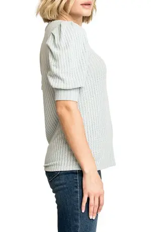 GIBSONLOOK Pointelle Puff Sleeve Knit Top - Chambray