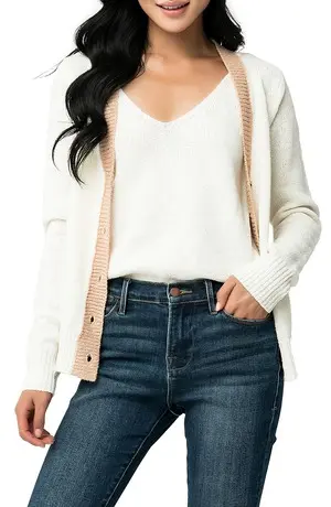 GIBSONLOOK GIGI Colorblock Cardigan Ivory Shell Pink