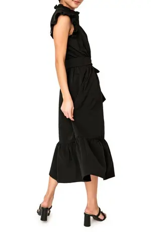 GIBSONLOOK Textured Smocked Ruffle Midi Dress