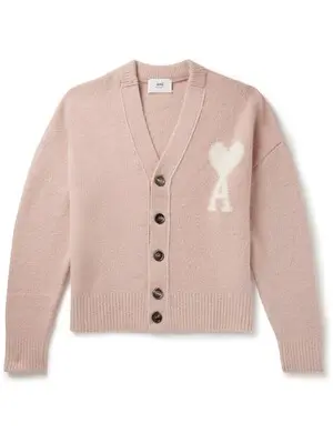 AMI Paris Logo-intarsia Alpaca-blend Cardigan