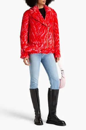 STAND STUDIO Leana Zebra-print Biker Jacket - Red