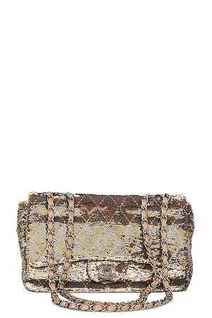 Chanel Sequin Flap Shoulder Bag In Metallic Gold