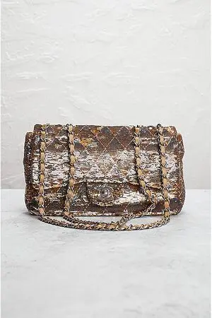 Chanel Sequin Flap Shoulder Bag In Metallic Gold