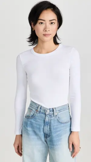 LESET Kelly Slim Fit Long Sleeve Top - White