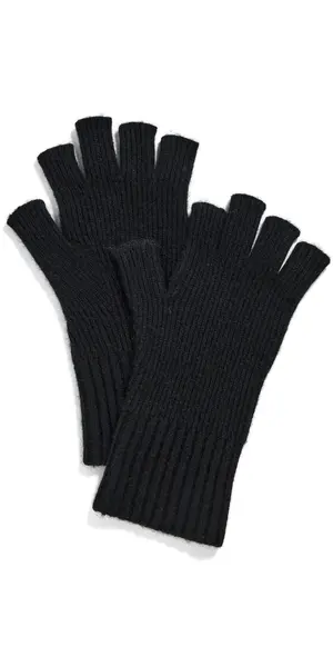 Vince Cashmere Blend Rib Knit Fingerless Gloves - Heather Black