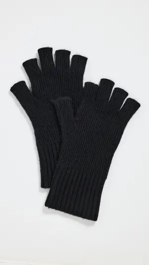 Vince Cashmere Blend Rib Knit Fingerless Gloves - Heather Black