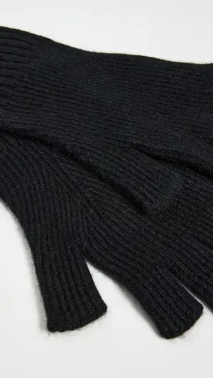 Vince Cashmere Blend Rib Knit Fingerless Gloves - Heather Black