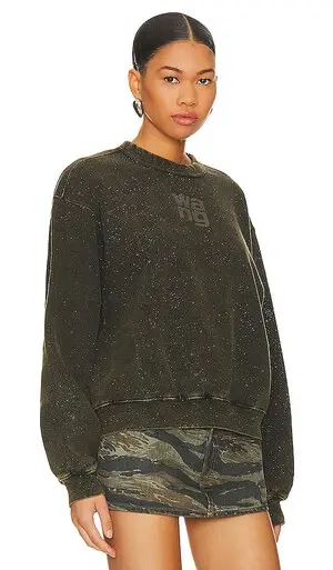 Alexander Wang Glitter Essential Terry Sweatshirt With Puff Logo In Army
