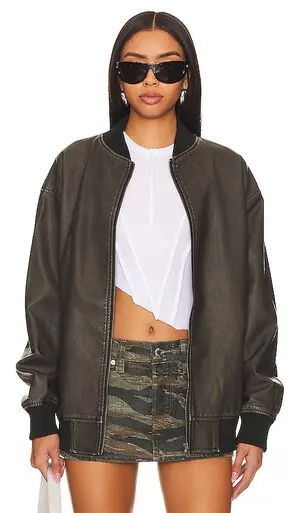 Superdown Ariel Faux Leather Bomber - Black