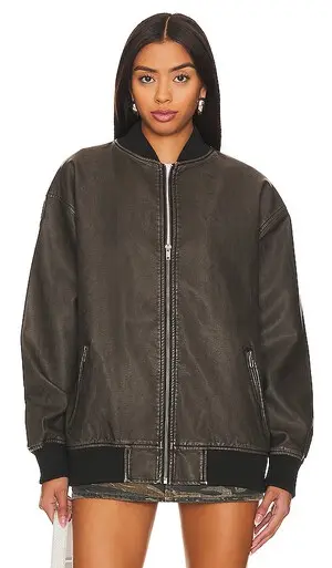Superdown Ariel Faux Leather Bomber - Black
