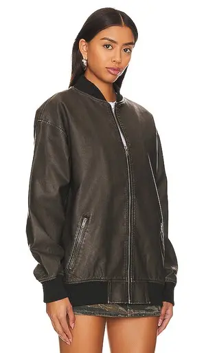 Superdown Ariel Faux Leather Bomber - Black