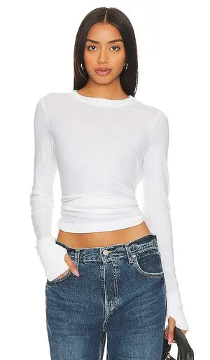 Enza Costa Cashmere Easy Cuffed Crewneck Pullover - White