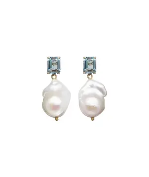 Mateo 14kt Yellow Earrings With Pearl And Topaz - Gold