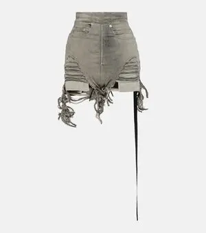 Rick Owens Distressed High-rise Denim Shorts - Grey