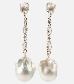 Mateo 14kt Yellow Earrings With Diamonds, Topaz And Pearls - Gold