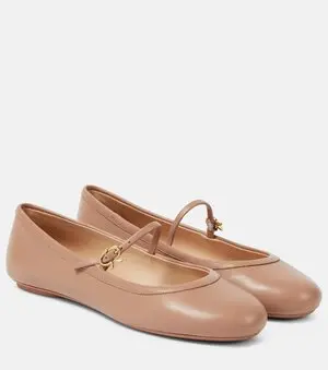 Beige Leather Ballet Flats