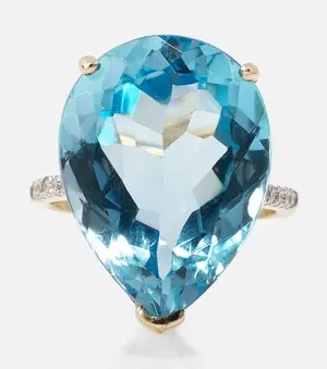 Mateo 14kt Gold Ring With Topaz And Diamonds - Blue
