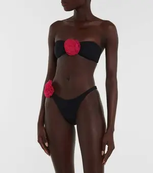 SAME Rose Applique Bandeau Bikini Top - Black