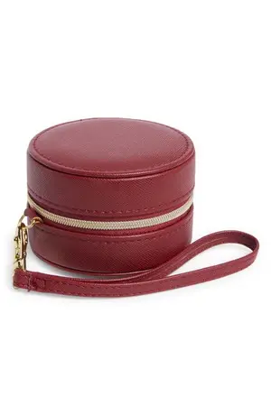 Nordstrom Mini Round Jewelry Box Burgundy Saffiano