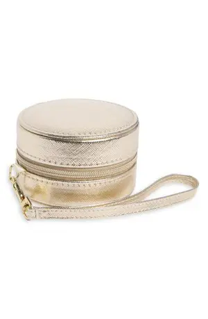 Nordstrom Mini Round Jewelry Box - Gold Metallic Saffiano