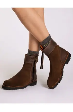 Penelope Chilvers Cropped Leather Tassel Waterproof Boots - Dark Oak