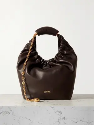 Loewe Chain-embellished Gathered Leather Shoulder Bag - Brown