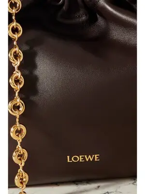 Loewe Chain-embellished Gathered Leather Shoulder Bag - Brown