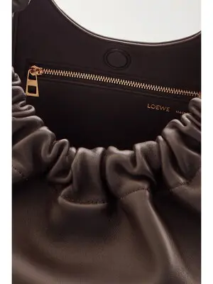 Loewe Chain-embellished Gathered Leather Shoulder Bag - Brown