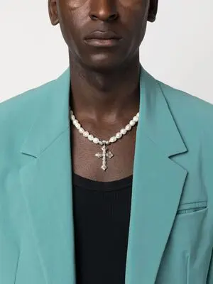 Emanuele Bicocchi Cross Pendant Pearl Necklace - Silver