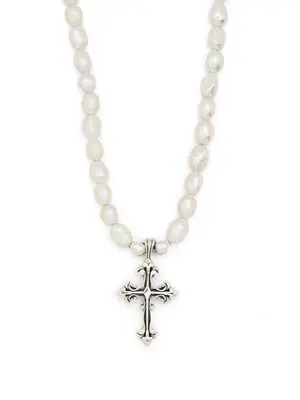 Emanuele Bicocchi Pearl Necklace With Cross Pendant - White