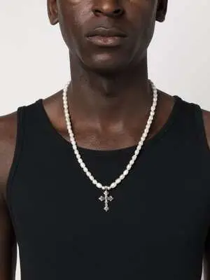 Emanuele Bicocchi Pearl Necklace With Cross Pendant