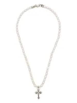 Emanuele Bicocchi Pearl Necklace With Cross Pendant