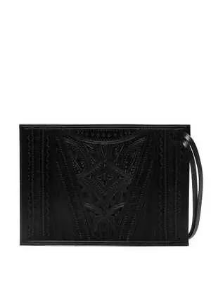 RIER Debossed Leather Messenger Bag - Black