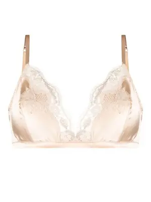 Dolce & Gabbana Lace-appliqué Silk-blend Triangle Bra - Neutrals