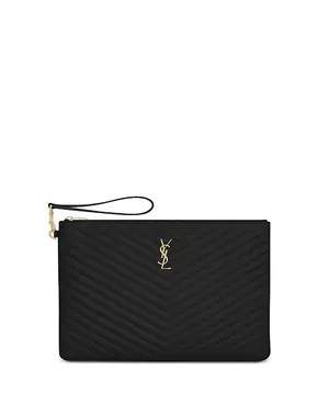 Saint Laurent Cassandre Matelasse Document Pouch - Black Leather/gold