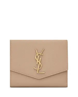 Saint Laurent Uptown Compact Wallet Dark Beige