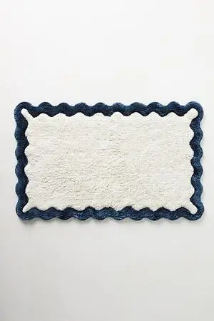 Maeve Anthropologie Scalloped Cotton Bath Mat Blue