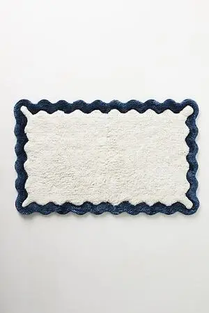 Maeve Anthropologie Scalloped Cotton Bath Mat Dark Blue