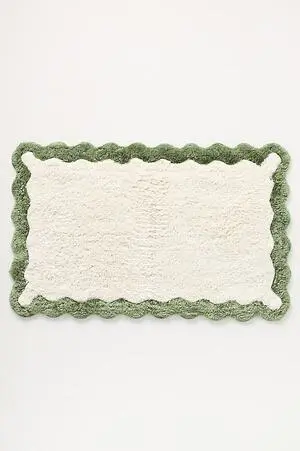 Maeve Scalloped Cotton Bath Mat - Green