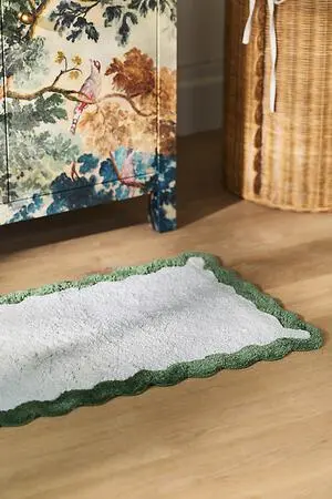 Maeve Scalloped Cotton Bath Mat - Green