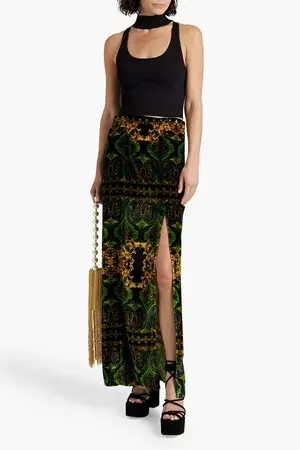 Alice + Olivia Stephine Printed Velvet Maxi Skirt - Green