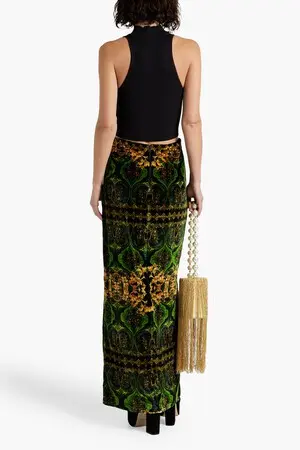 Alice + Olivia Stephine Printed Velvet Maxi Skirt - Green