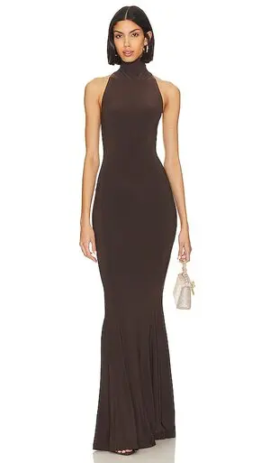 Brown Maxi Evening Dresses with Front Vent
