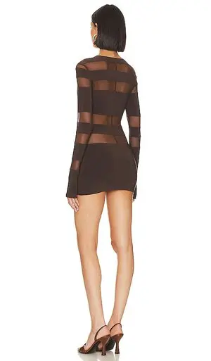 Norma Kamali Spliced Long Sleeve Pickleball Dress - Chocolate,chocolate Mesh